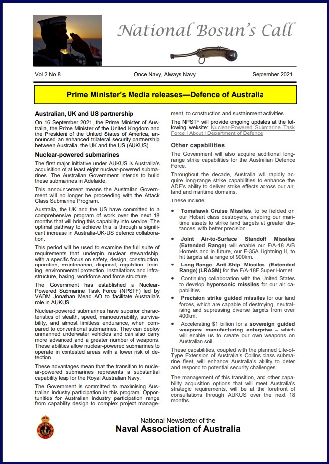 Bosun's Call - National Edition | Naval Association of Australia